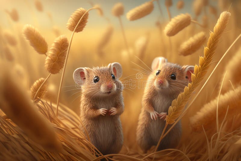 Cute Field Mice on Wheat Background. AI Generative Stock Illustration ...