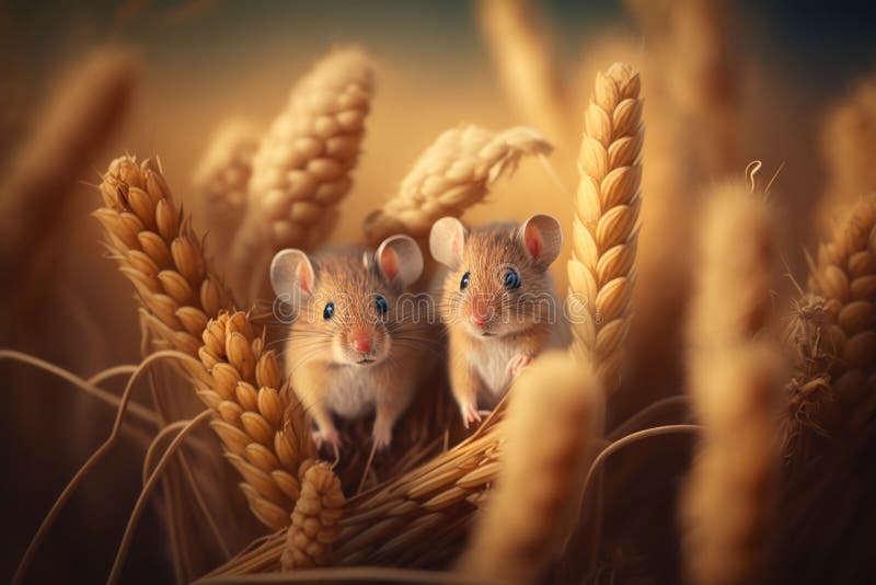 Cute Field Mice on Wheat Background. AI Generative Stock Illustration ...