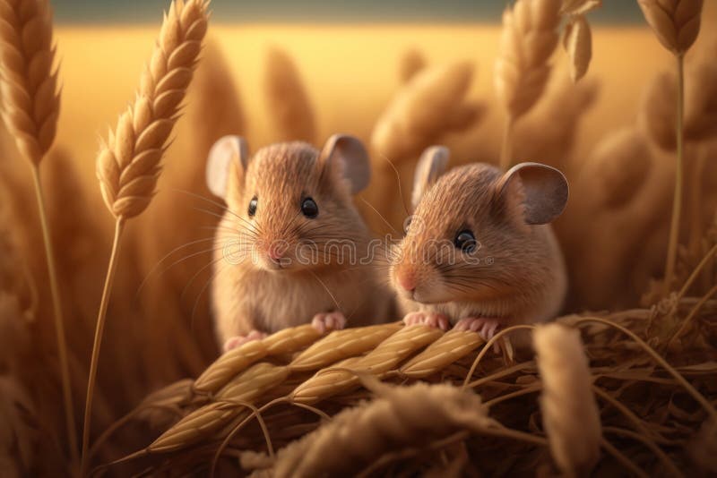 Cute Field Mice on Wheat Background. AI Generative Stock Illustration ...
