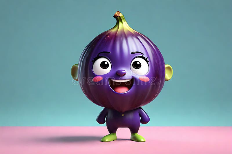 A Cute Fig As a 3D Rendered Character Over Solid Color Background ...
