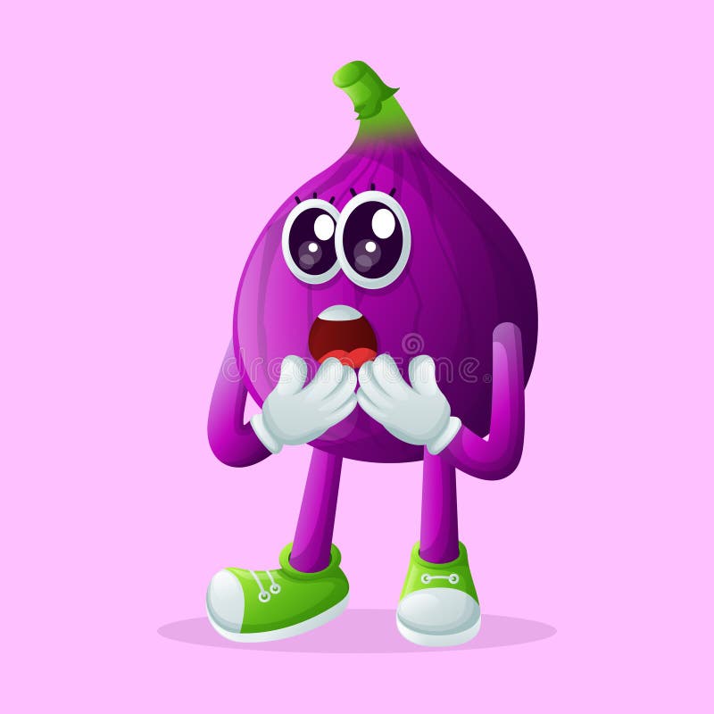 Cute Fig Character with a Surprised Face and Open Mouth Stock Vector ...