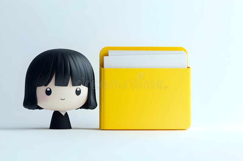 Cute Figurine with Yellow Folder on White Background Stock Photo ...