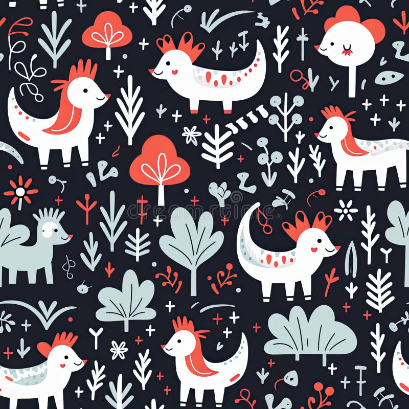 Cute Fire Breathing Forest Dragon Repeating Pattern in Jungle with ...