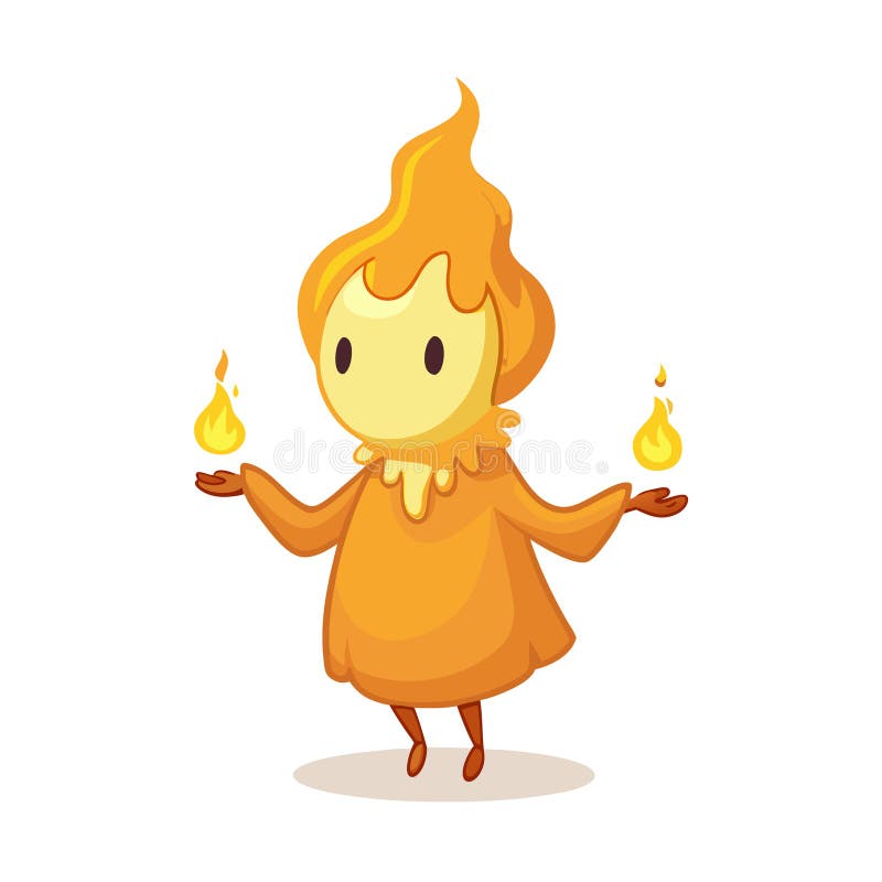 Cute Fire Elemental Cartoon Character Holding Flames on a White ...