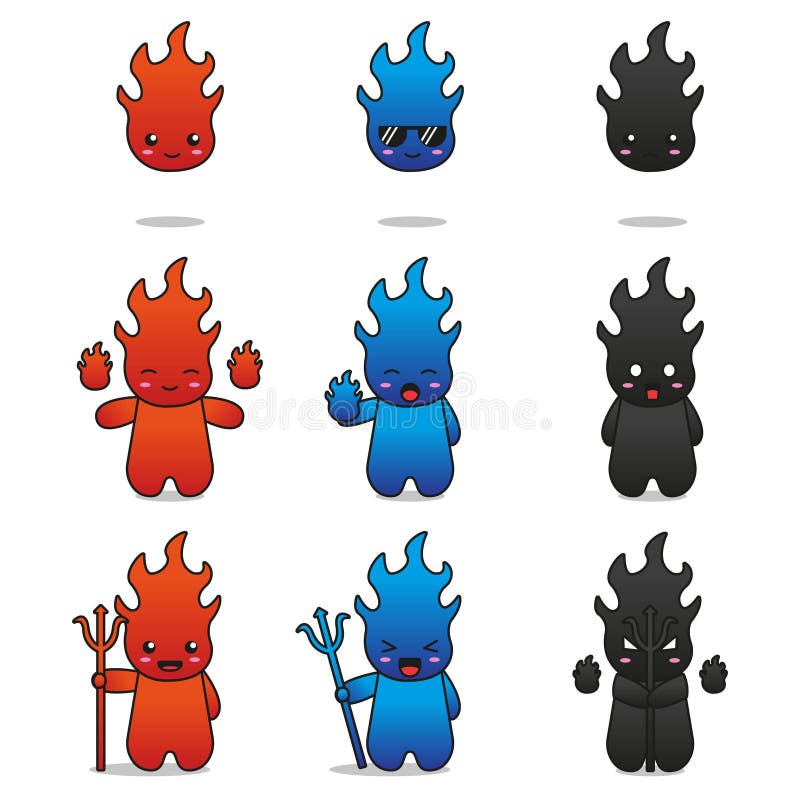 Cute Fire Mascot Character Set Illustration Vector Stock Vector ...