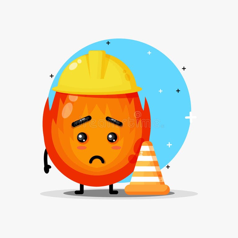 A Cute Fire Mascot Working at Construction is Frowning Stock Vector ...