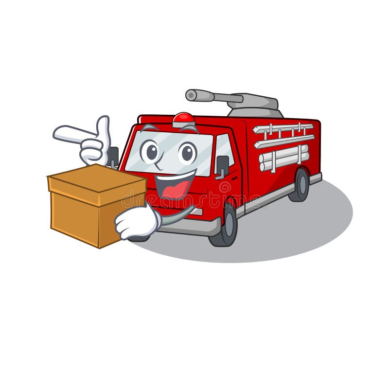 Cute Fire Truck Cartoon Character Having a Box Stock Vector ...