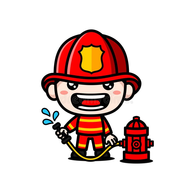 Cute Firefighter Cartoon Character with Water Hydrant Stock Vector ...