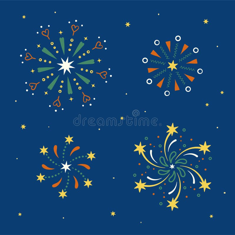 Cute Fireworks Pattern Elements Stock Vector - Illustration of flat ...