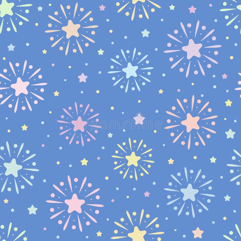 Cute Fireworks Vector Pattern, Star Seamless Repeat Background ...
