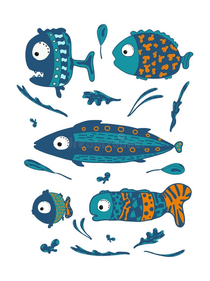 Cute Fish Cartoon Vector Collection. Isolated On White Background Stock ...