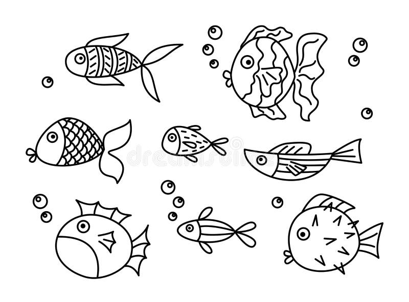 Cute fish in doodle style stock vector. Illustration of marine - 262008624