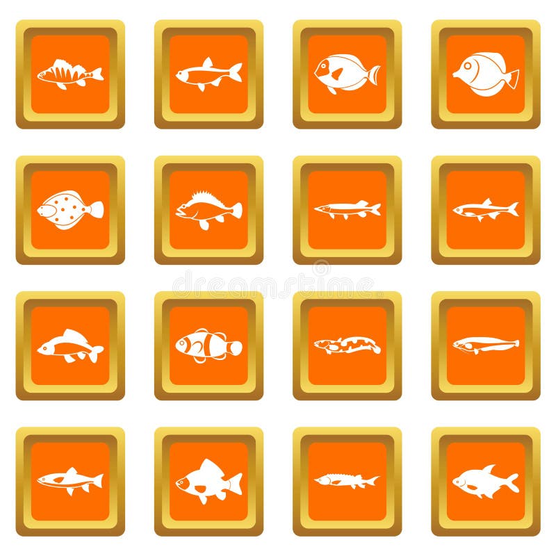 Cute fish icons set orange stock vector. Illustration of graphic - 98290275