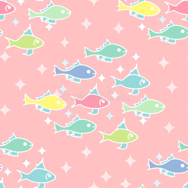 Cute Fish in Pastel Multicolor Repeat Vector Pattern on a Pink Sparkly ...