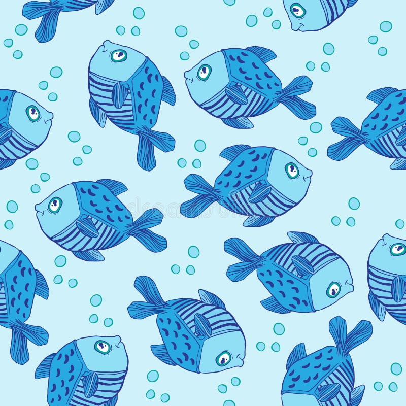 Cute fish pattern on blue stock vector. Illustration of cute - 69895835