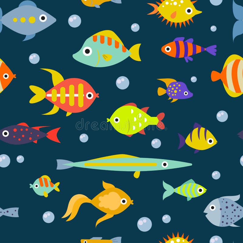 Seamless Pattern of Sketch Style Sea Fish, Vector Illustration Stock ...