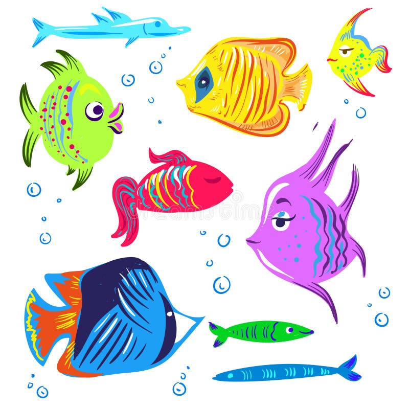 Cute Fishes Cartoon Collection Stock Vector - Illustration of fishing ...