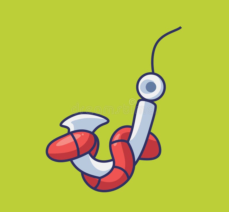 Cute Fishhook with a Red Worm Stock Illustration - Illustration of bait ...