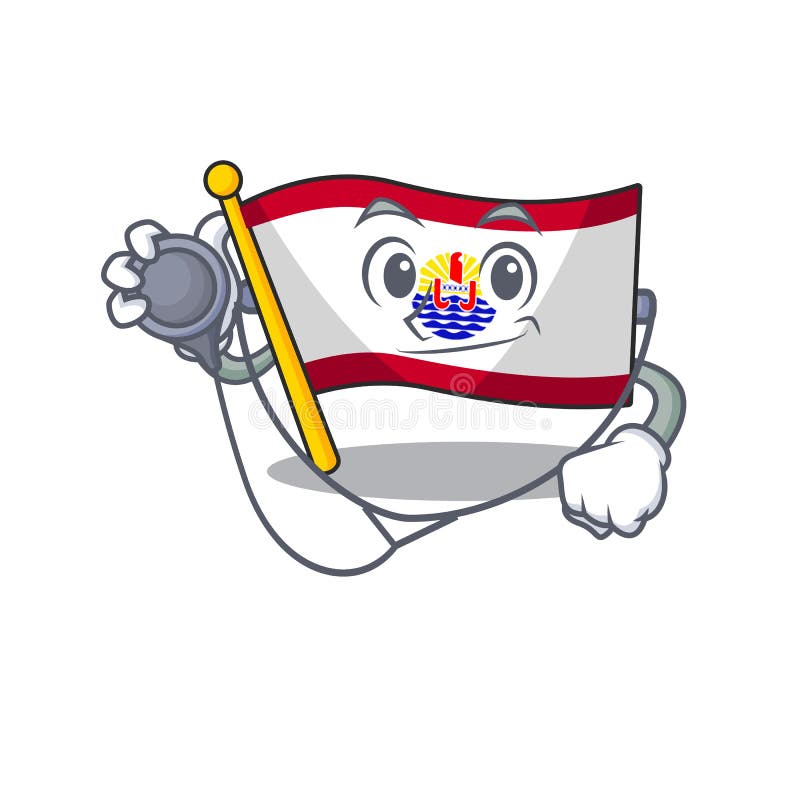 Cute Flag French Polynesia Scroll Cartoon Character in a Doctor with ...