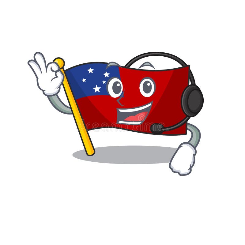 Cute Flag Samoa Scroll Cartoon Character Design Wearing Headphone Stock ...