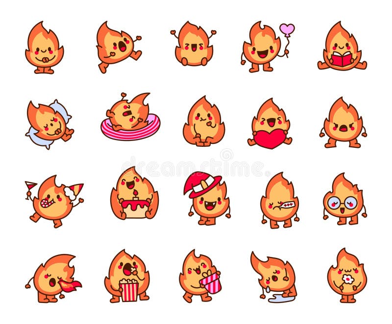 Cute Flame Character. Funny Cartoon Fire Stock Illustration ...