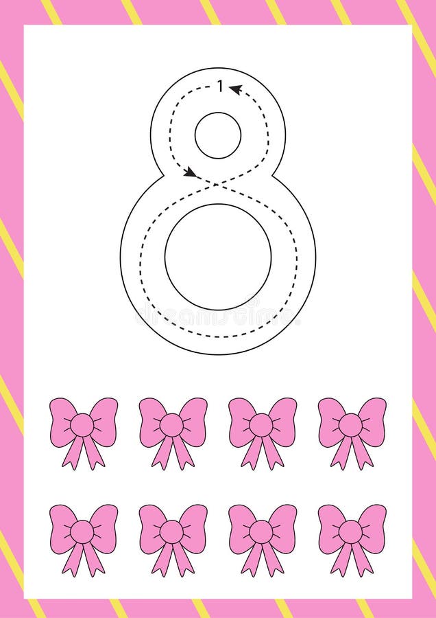 Cute Flashcard How To Write Number Eight. Worksheet for Kids. Stock ...