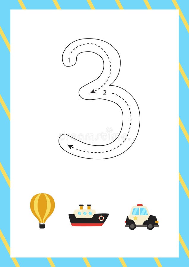 Flashcard Number 3 with Three Children in the Park Stock Vector ...