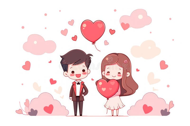 Cute Flat Design Illustration of Couple in Love Stock Illustration ...