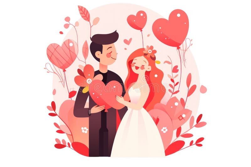 Cute Flat Design Illustration of Couple in Love Stock Illustration ...