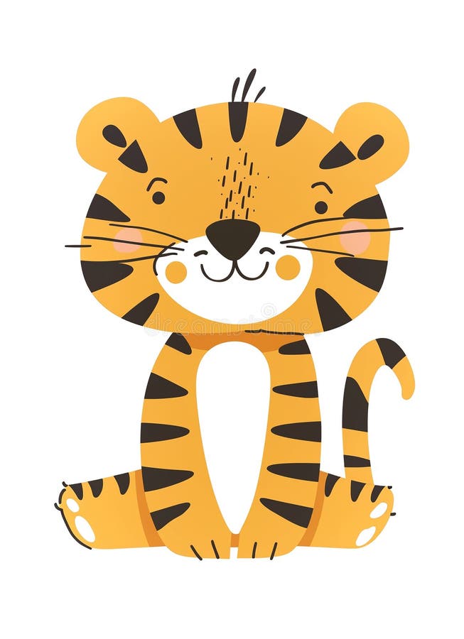 Cute Flat Tiger. Sticker Clipart. AI Generated Stock Illustration ...