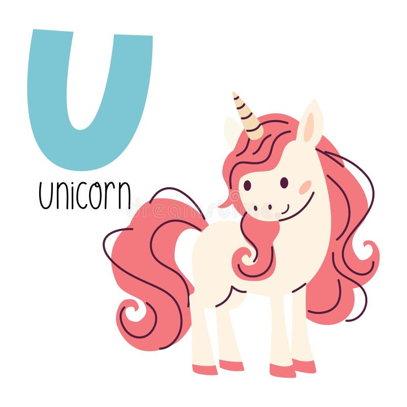 Cute Flat Vector Illustration. Cute Unicorn and Letter E Stock Vector ...