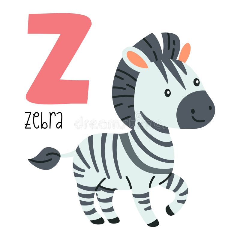 Cute Flat Vector Illustration. Cute Zebra and Letter Z Stock Vector ...