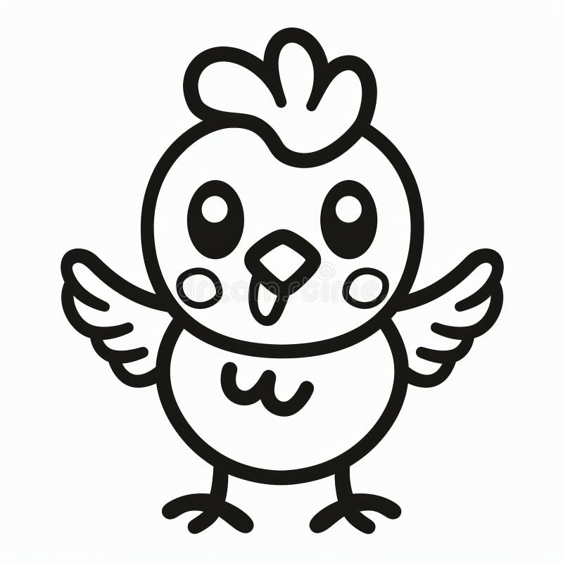 Cute Flat Vector Logo of a Playful Chicken with an Outline Style Stock ...