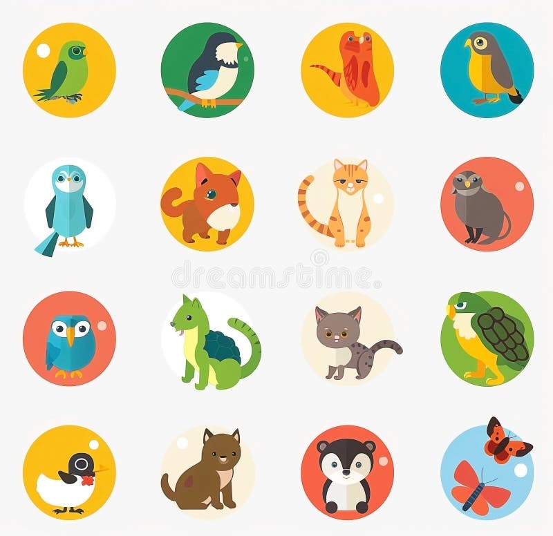 Cute Flat Vector Pet Icons Set on White Background Stock Illustration ...