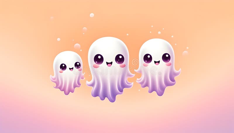 Cute Floating Ghost Characters on a Pastel Background with Happy Faces ...
