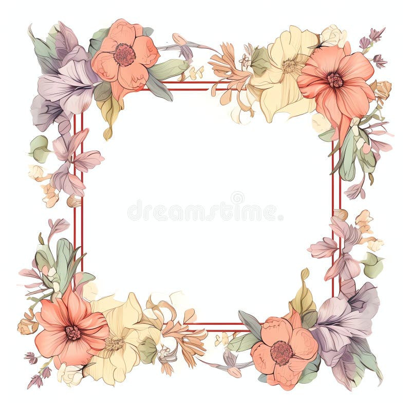 Cute Floral Frame Floral Frame Watercolor Stock Illustration ...