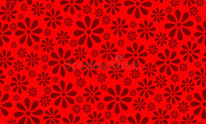 Cute Floral Pattern Background, Plant Drawing Dark Red Flower Stock ...