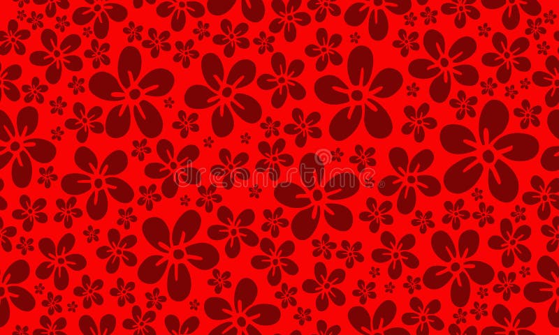 Cute Floral Pattern Background, Plant Drawing Dark Red Flower Stock ...