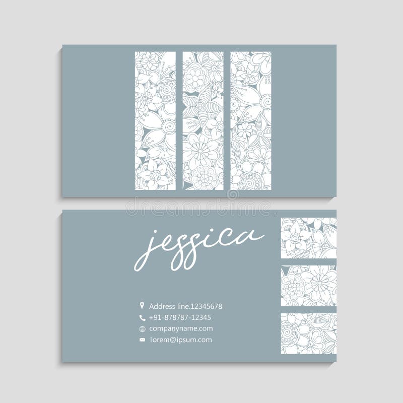 Cute Floral Pattern Business Card Name Card Design Template Set Stock ...