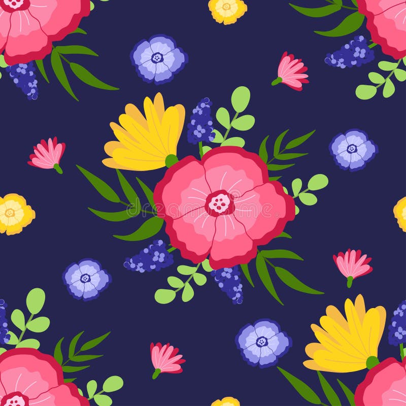 Cute Floral Pattern in the Flower on Blue Background. Backdrop for ...