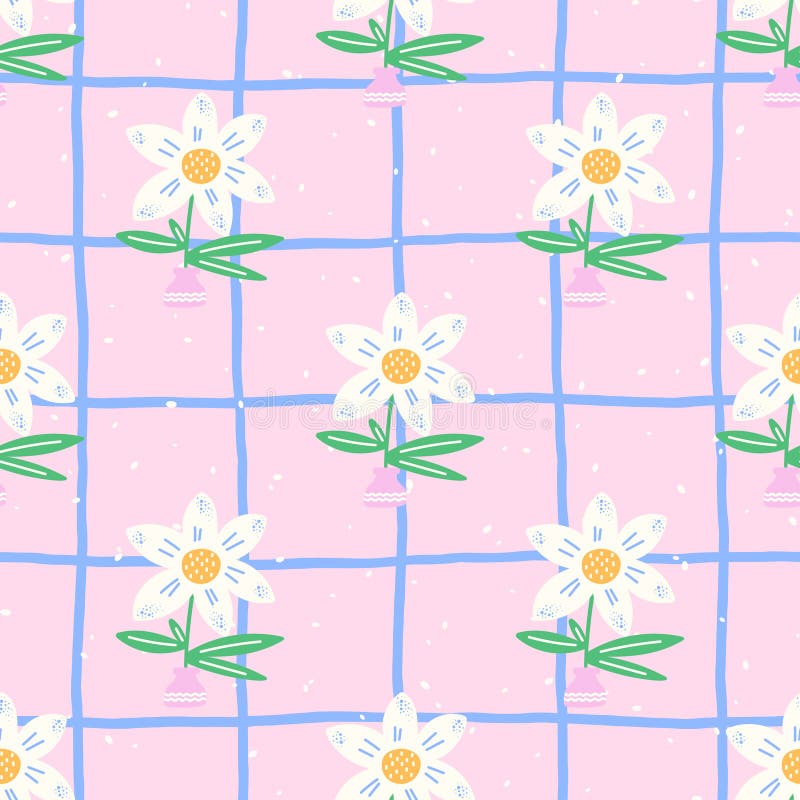 Cute Floral and Plant Vector Seamless Pattern Featuring Kawaii Cactuses ...