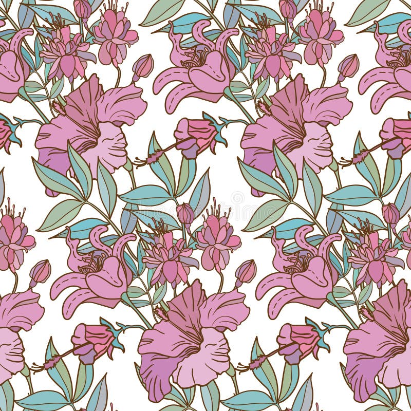 Cute Floral Seamless Pattern Background. Stock Vector - Illustration of ...