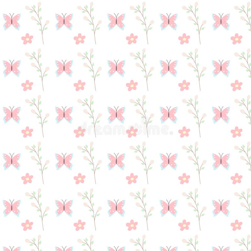 Cute Floral Seamless Pattern Print with Doodle Flower, Willow and ...