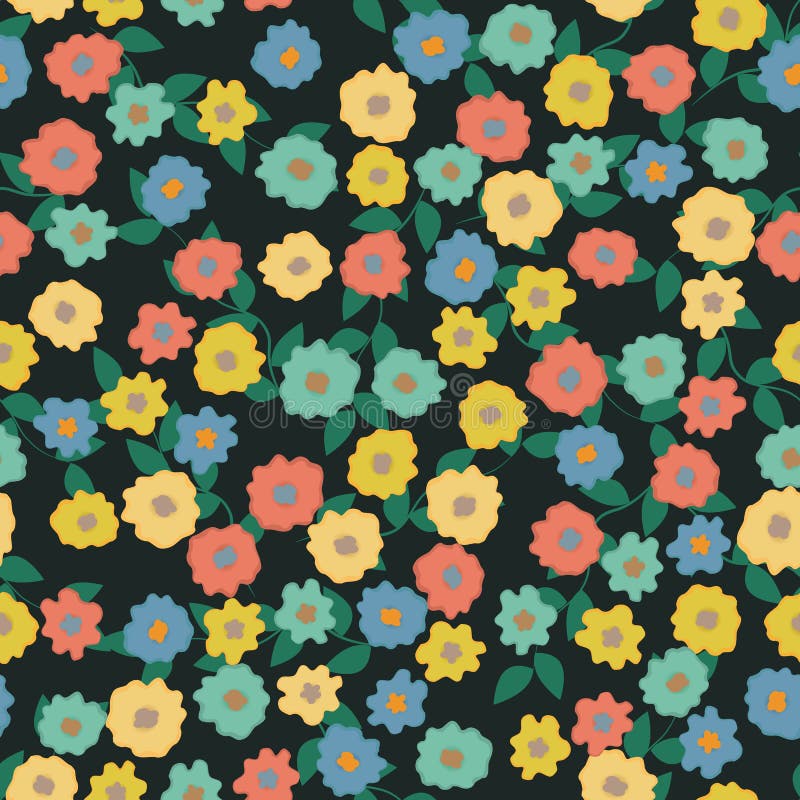 Cute Floral Seamless Pattern with Small Multicolored Flowers on a Dark ...