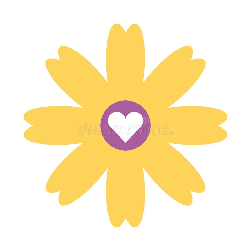 Cute Flower with Heart Isolated Icon Stock Vector - Illustration of ...