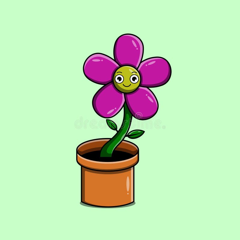 Cute Flower on Pot Illustration Cartoon Stock Vector - Illustration of ...