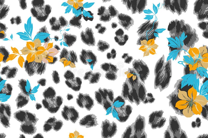 Cute Flower Seamless Mix Leopard Pattern Stock Illustration ...