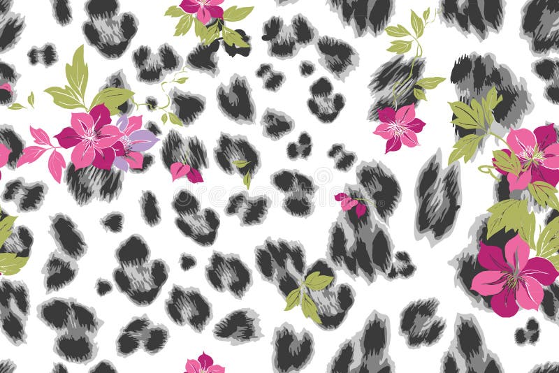 Cute Flower Seamless Mix Leopard Pattern Stock Illustration ...