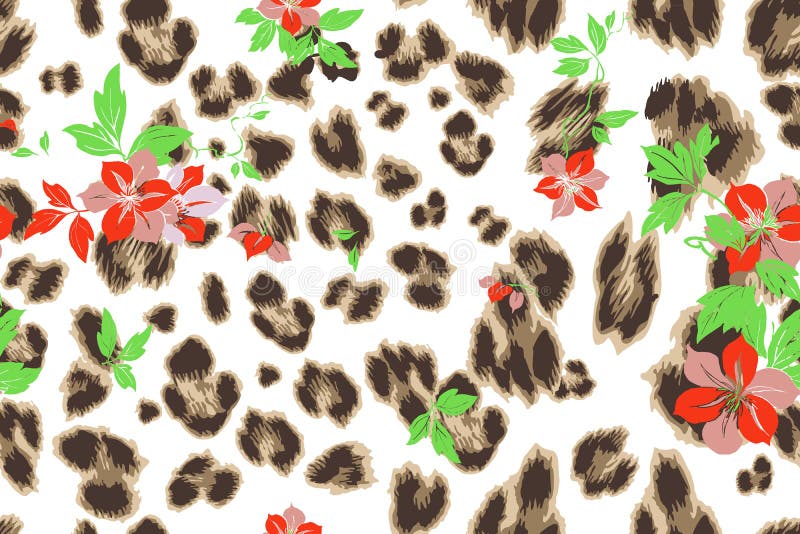 Cute Flower Seamless Mix Leopard Pattern Stock Illustration ...