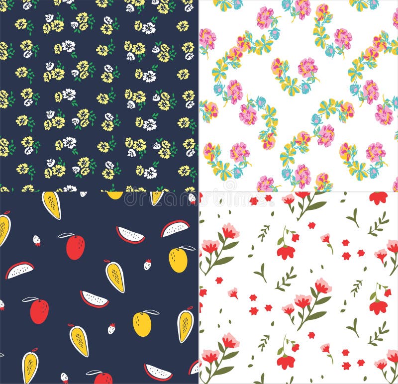 Cute Flowers Colourful All Over Print Vector Art Stock Vector ...